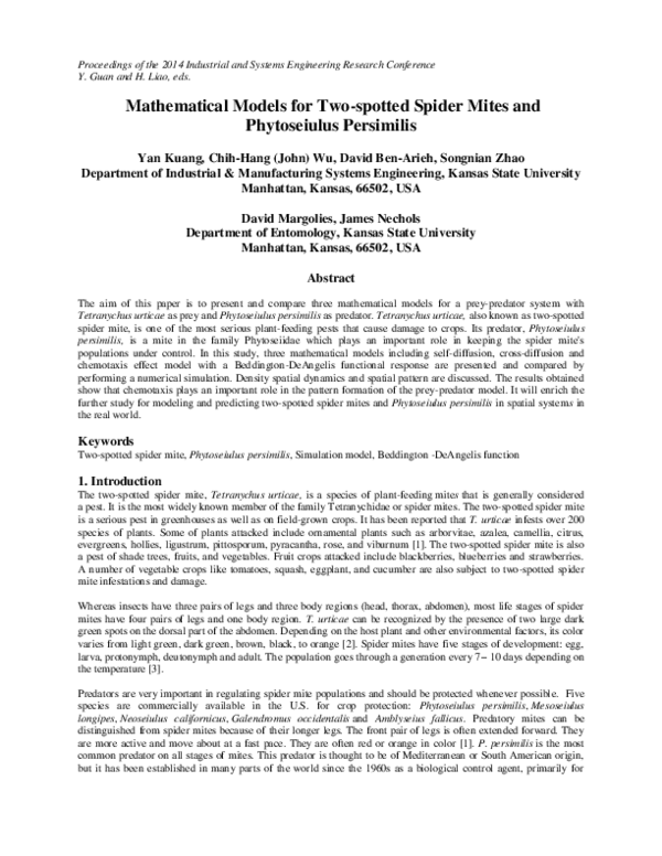 (PDF) Mathematical Models for Two-spotted Spider Mites and Phytoseiulus ...