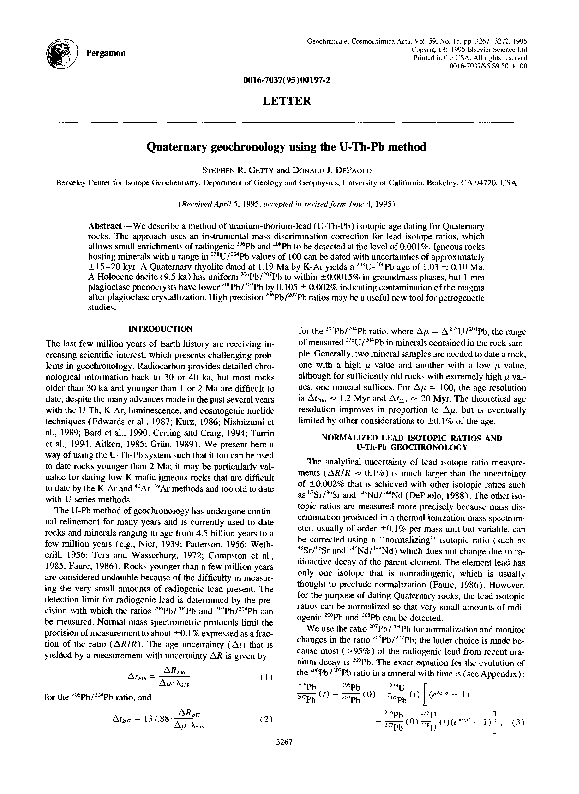 (PDF) Quaternary geochronology using the U Th Pb method