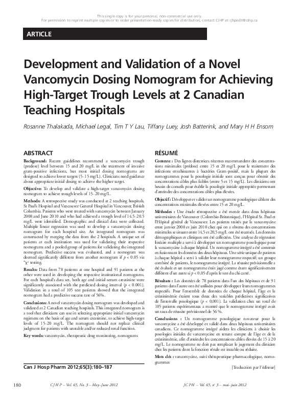 (PDF) Development and Validation of a Novel Vancomycin Dosing Nomogram ...