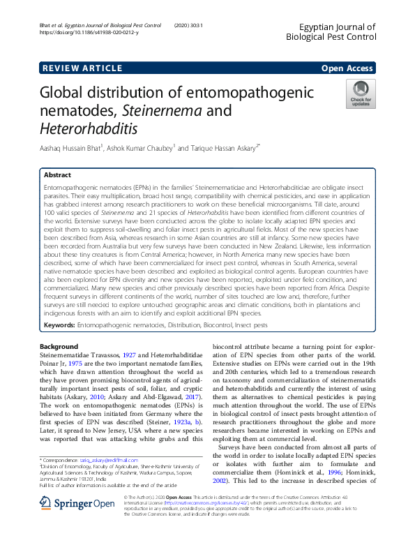 (PDF) Global distribution of entomopathogenic nematodes, Steinernema and Heterorhabditis