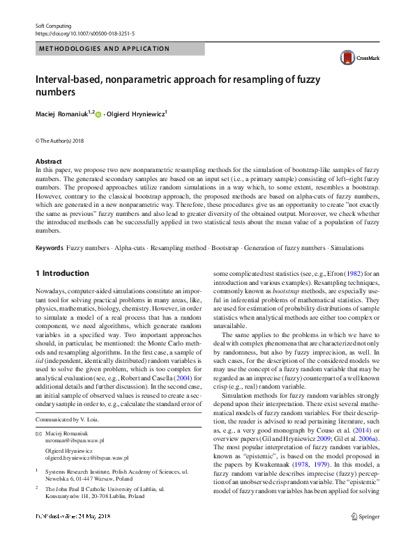 (PDF) Interval-based, nonparametric approach for resampling of fuzzy numbers