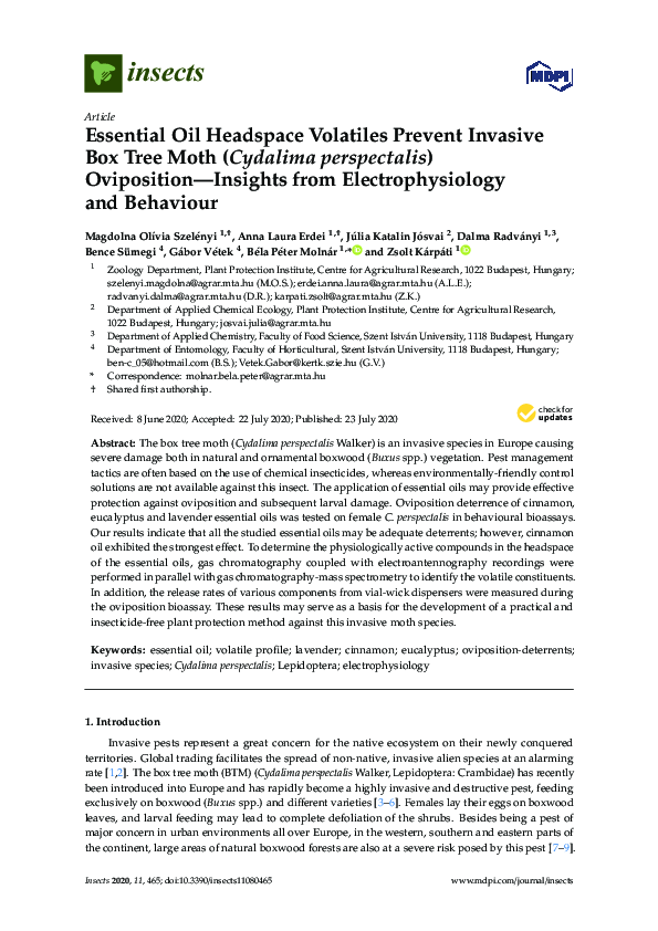 (PDF) Essential Oil Headspace Volatiles Prevent Invasive Box Tree Moth (Cydalima perspectalis ...