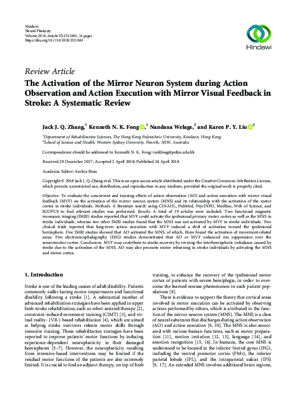 (PDF) The Activation of the Mirror Neuron System during Action Observation and Action Execution ...