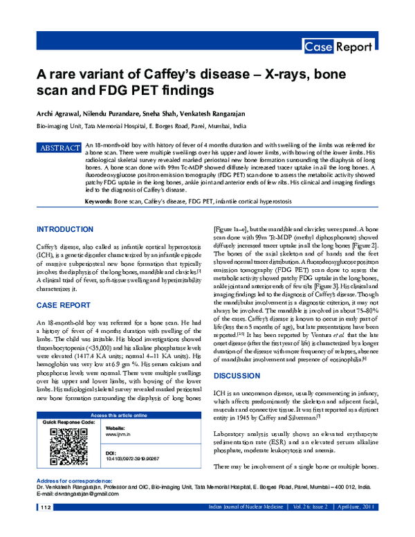 (PDF) A rare variant of Caffey′s disease - X-rays, bone scan and FDG ...