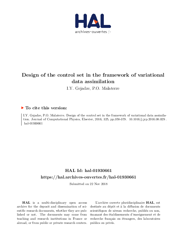 (PDF) Design of the control set in the framework of variational data assimilation