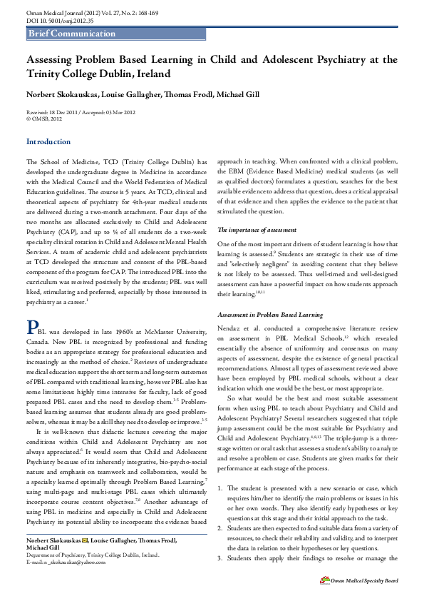 (PDF) Assessing Problem Based Learning in Child and Adolescent ...