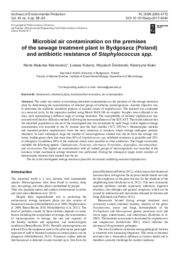 (PDF) Microbial air contamination on the premises of the sewage ...