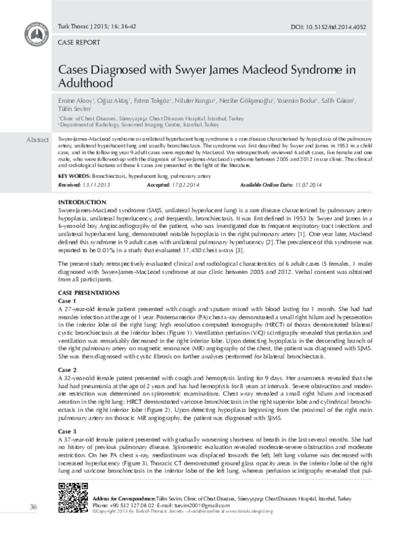 (PDF) Cases Diagnosed with Swyer James Macleod Syndrome in Adulthood