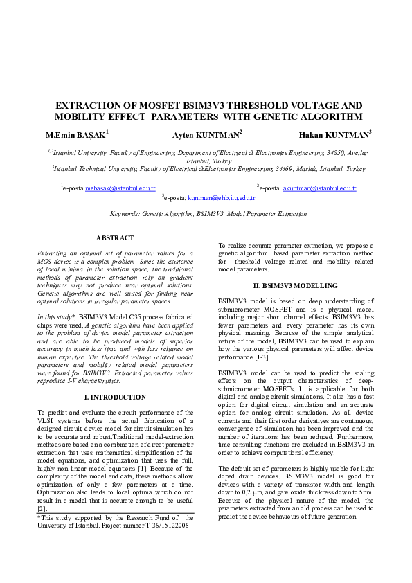 Extraction Of Mosfet Bsim3v3 Threshold Voltage And Mobility Effect Parameters With Genetic Algorithm