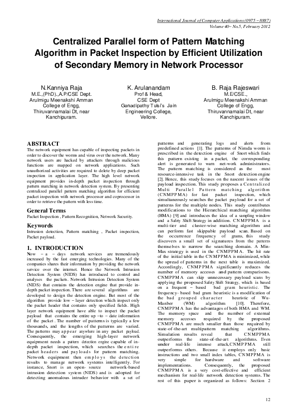 (PDF) Centralized Parallel Form of Pattern Matching Algorithm in Packet Inspection by Efficient ...