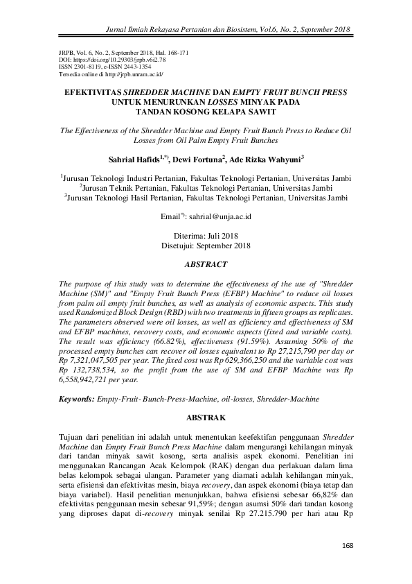 (PDF) The Effectiveness of the Shredder Machine and Empty Fruit Bunch ...
