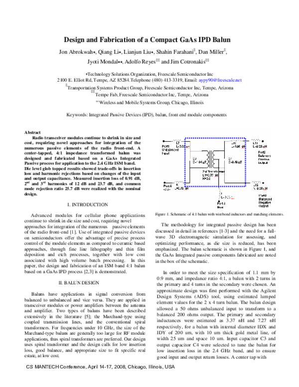(PDF) Design and Fabrication of a Compact GaAs IPD Balun