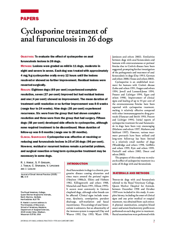 (PDF) Cyclosporine treatment of anal furunculosis in 26 dogs