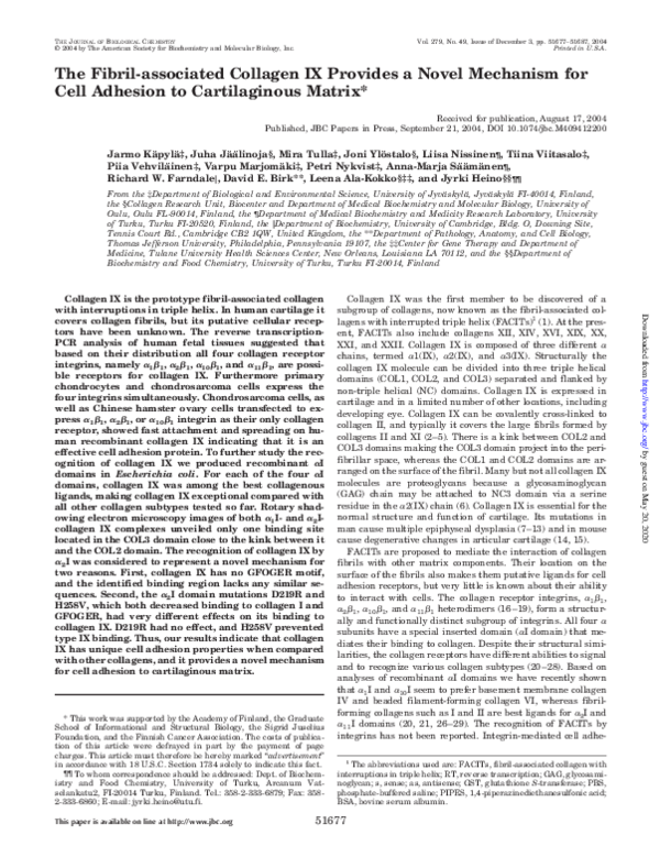 (PDF) The Fibril-associated Collagen IX Provides a Novel Mechanism for ...
