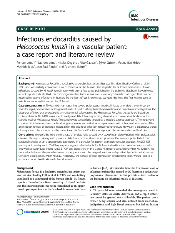 (PDF) Infectious endocarditis caused by Helcococcus kunzii in a ...