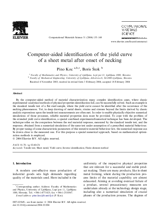 (PDF) Computer-aided identification of the yield curve of a sheet metal ...
