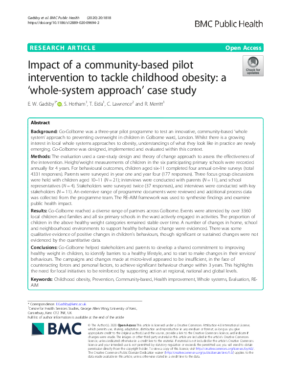 (PDF) Impact of a community-based pilot intervention to tackle ...