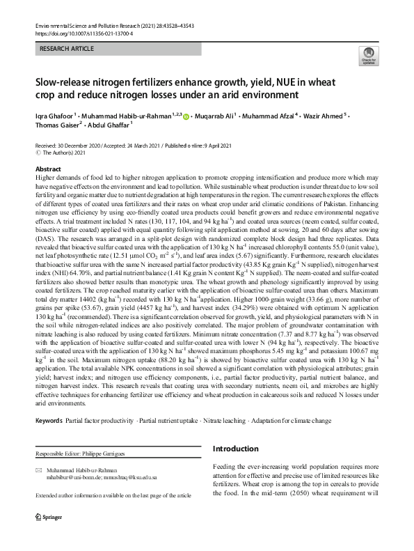 (PDF) Slow-release nitrogen fertilizers enhance growth, yield, NUE in ...
