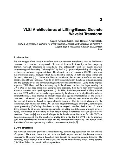 (PDF) VLSI Architectures of Lifting-Based Discrete Wavelet Transform