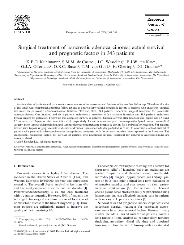 (PDF) Surgical treatment of pancreatic adenocarcinoma:: actual survival ...