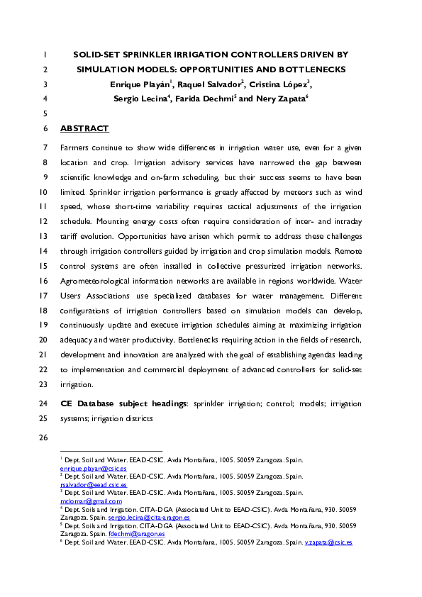 (PDF) Solid-set sprinkler irrigation controllers driven by simulation ...