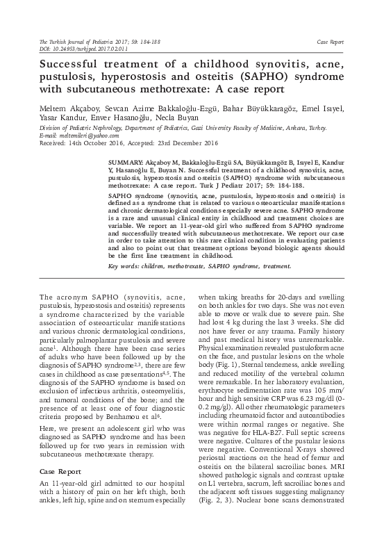 (PDF) Successful treatment of a childhood synovitis, acne, pustulosis ...
