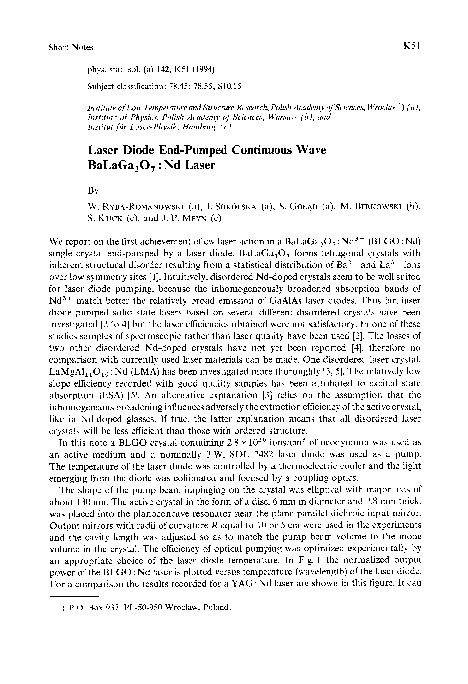 (PDF) Laser diode end-pumped continuous wave BaLaGa3O7:Nd laser ...