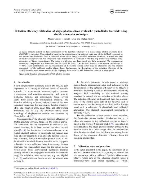 (PDF) Detection efficiency calibration of single-photon silicon ...