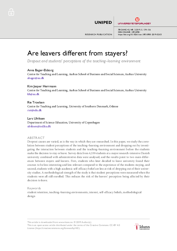 (PDF) Are leavers different from stayers?