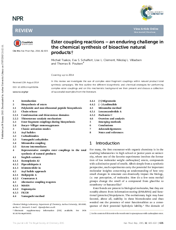 (PDF) Ester coupling reactions – an enduring challenge in the chemical ...