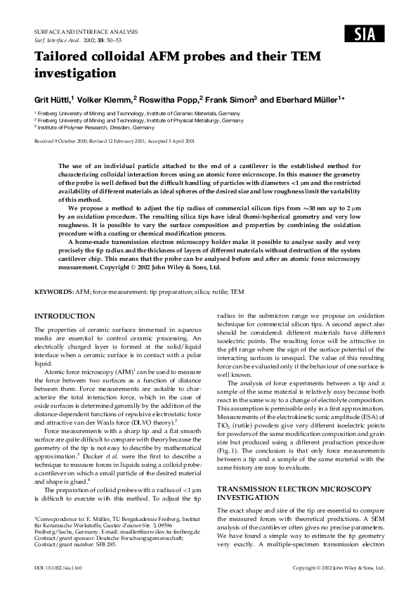 (PDF) Tailored colloidal AFM probes and their TEM investigation
