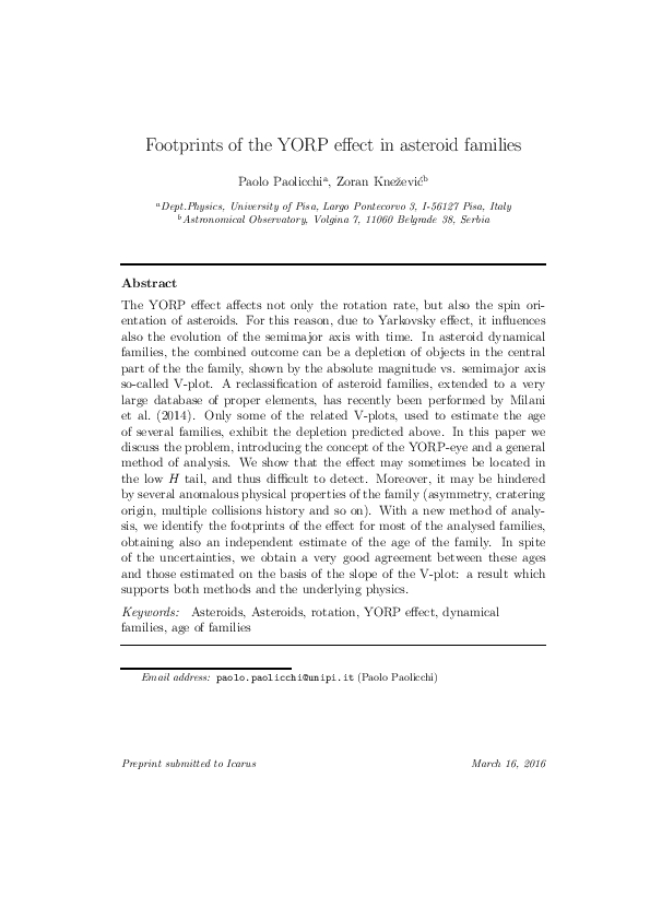 (PDF) Footprints of the YORP effect in asteroid families