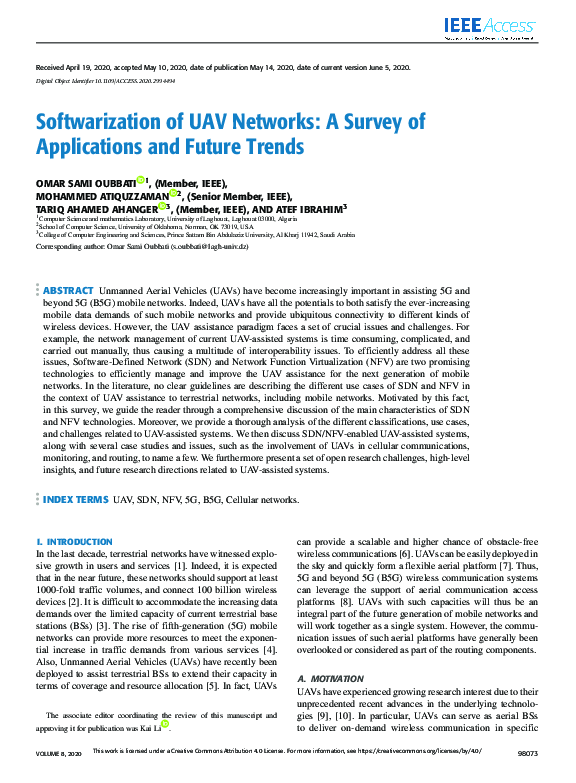(PDF) Softwarization of UAV Networks: A Survey of Applications and ...