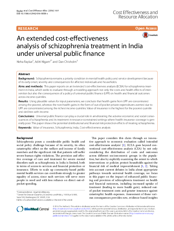 (PDF) An extended cost-effectiveness analysis of schizophrenia ...