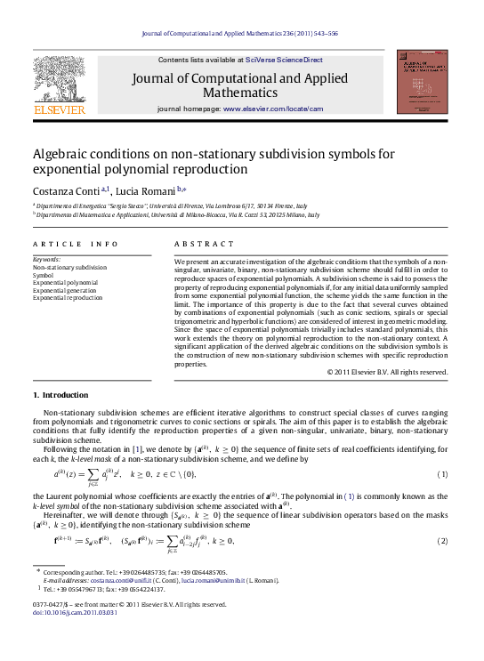 (PDF) Algebraic conditions on non-stationary subdivision symbols for ... (PDF) Algebraic conditions on non-stationary subdivision symbols for ...