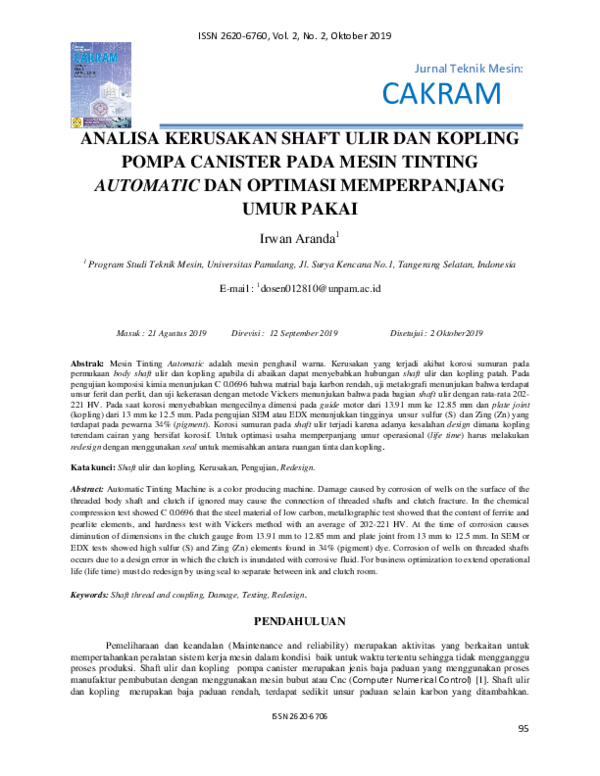 (PDF) Analisa Kerusakan Shaft Ulir Dan Kopling Pompa Canister Pada ...