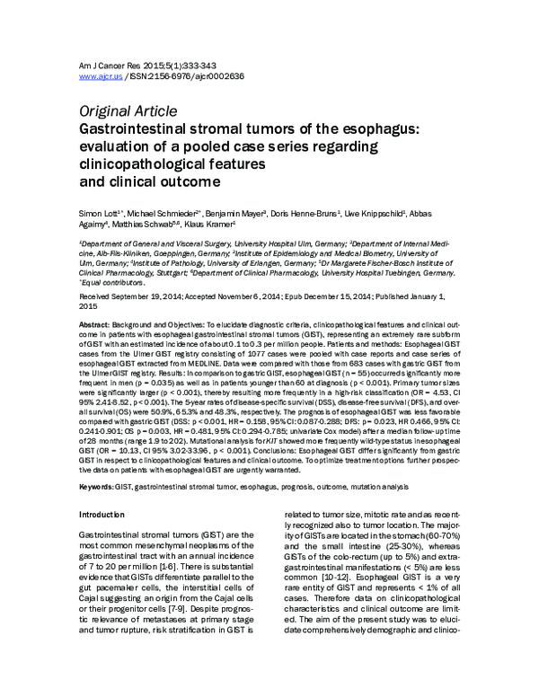 (PDF) Gastrointestinal stromal tumors of the esophagus: evaluation of a ...