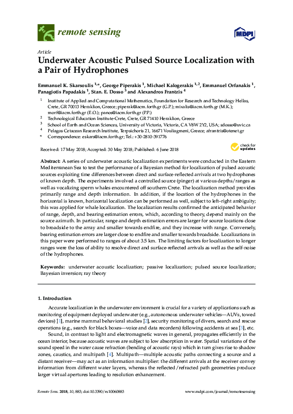 (PDF) Underwater Acoustic Pulsed Source Localization with a Pair of Hydrophones