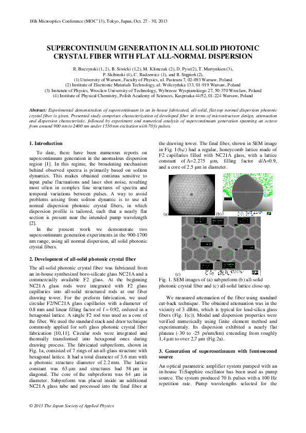 (PDF) Supercontinuum generation in all-solid photonic crystal fiber with low index core | R ...
