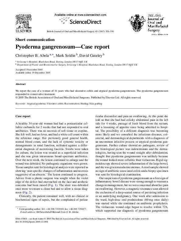 (PDF) Pyoderma gangrenosum—Case report | Christopher Abela - Academia.edu