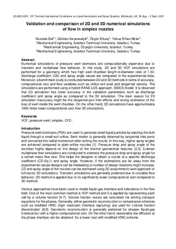(PDF) Validation and comparison of 2D and 3D numerical simulations of flow in simplex nozzles