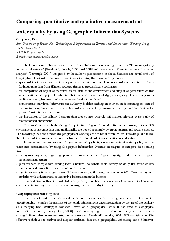 (PDF) Comparing quantitative and qualitative measurements of water ...