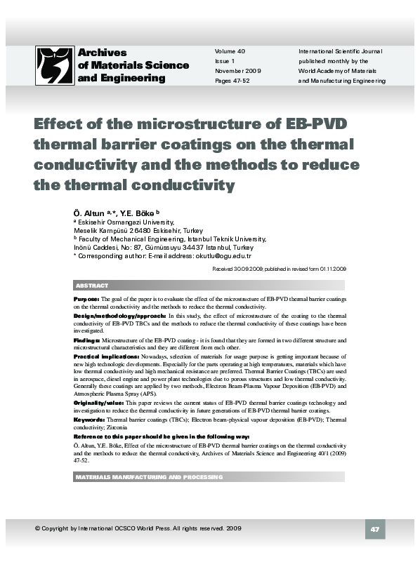 (PDF) Effect of the microstructure of EB-PVD thermal barrier coatings ...