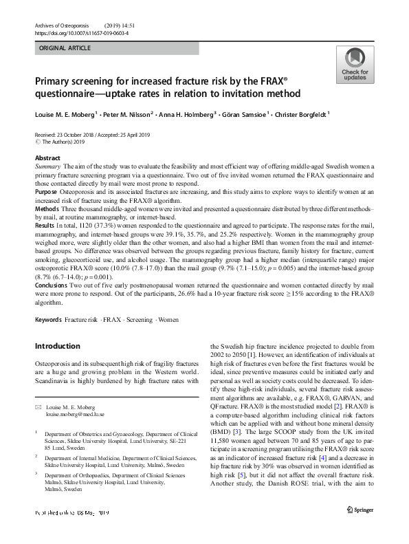 (PDF) Primary screening for increased fracture risk by the FRAX ...