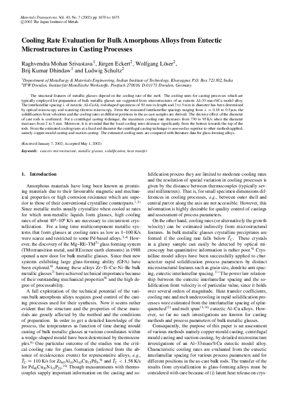 (PDF) Cooling Rate Evaluation for Bulk Amorphous Alloys from Eutectic Microstructures in Casting ...