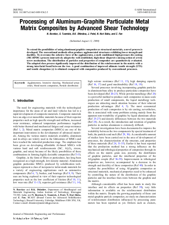 (PDF) Processing of Aluminum-Graphite Particulate Metal Matrix ...