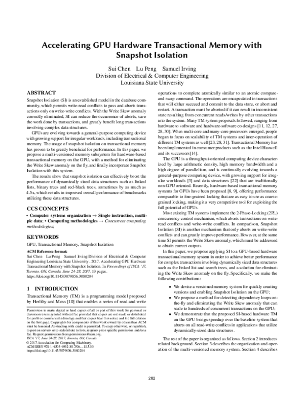 (PDF) Accelerating GPU Hardware Transactional Memory with Snapshot ...