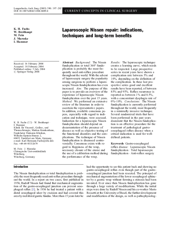 (PDF) Laparoscopic Nissen repair: indications, techniques and long-term ...