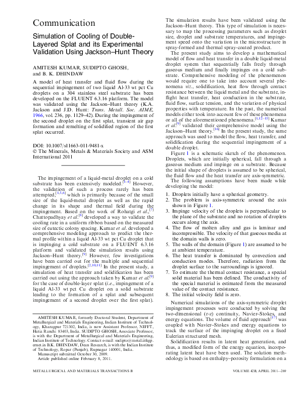 (PDF) Simulation of Cooling of Double-Layered Splat and its ...