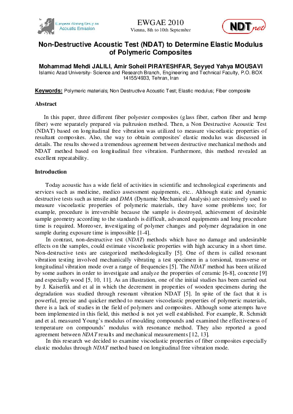 (PDF) Non-Destructive Acoustic Test (NDAT) to Determine Elastic Modulus ...